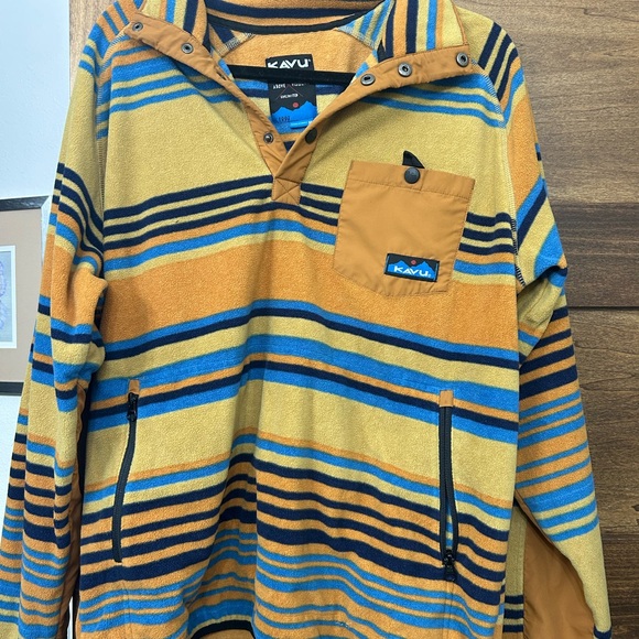 Kavu | Sweaters | Kavu Yellow And Blue Striped Sweater Crew Neck Knit ...